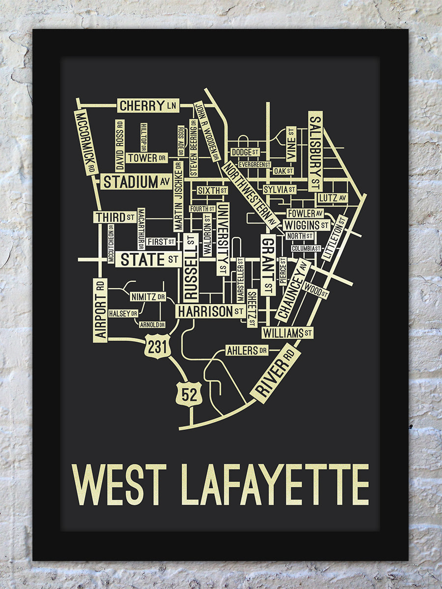 West Lafayette, Indiana Street Map Screen Print - School Street Posters