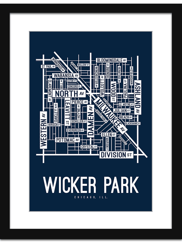Wicker Park, Chicago Street Map Screen Print - School Street Posters