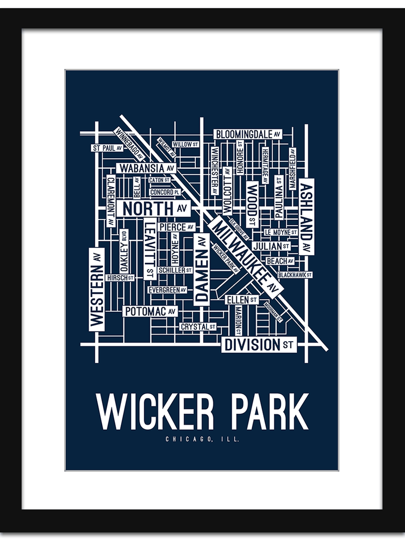 Wicker Park, Chicago Street Map Screen Print - School Street Posters