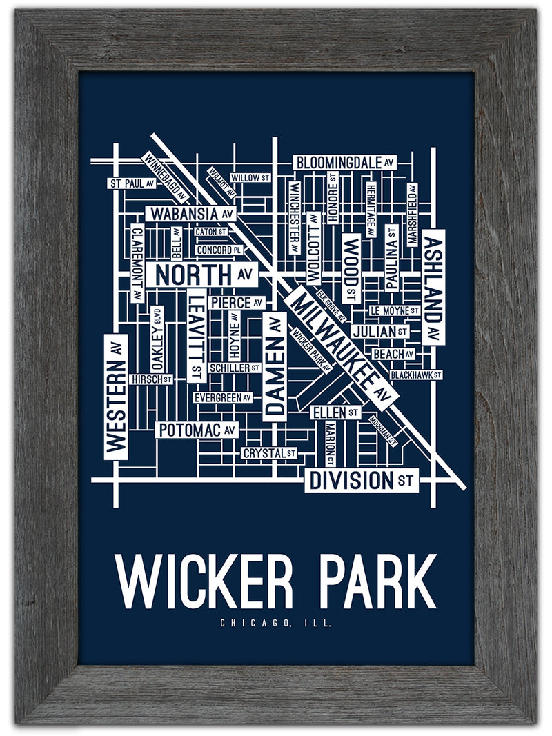 Wicker Park, Chicago Street Map Screen Print - School Street Posters