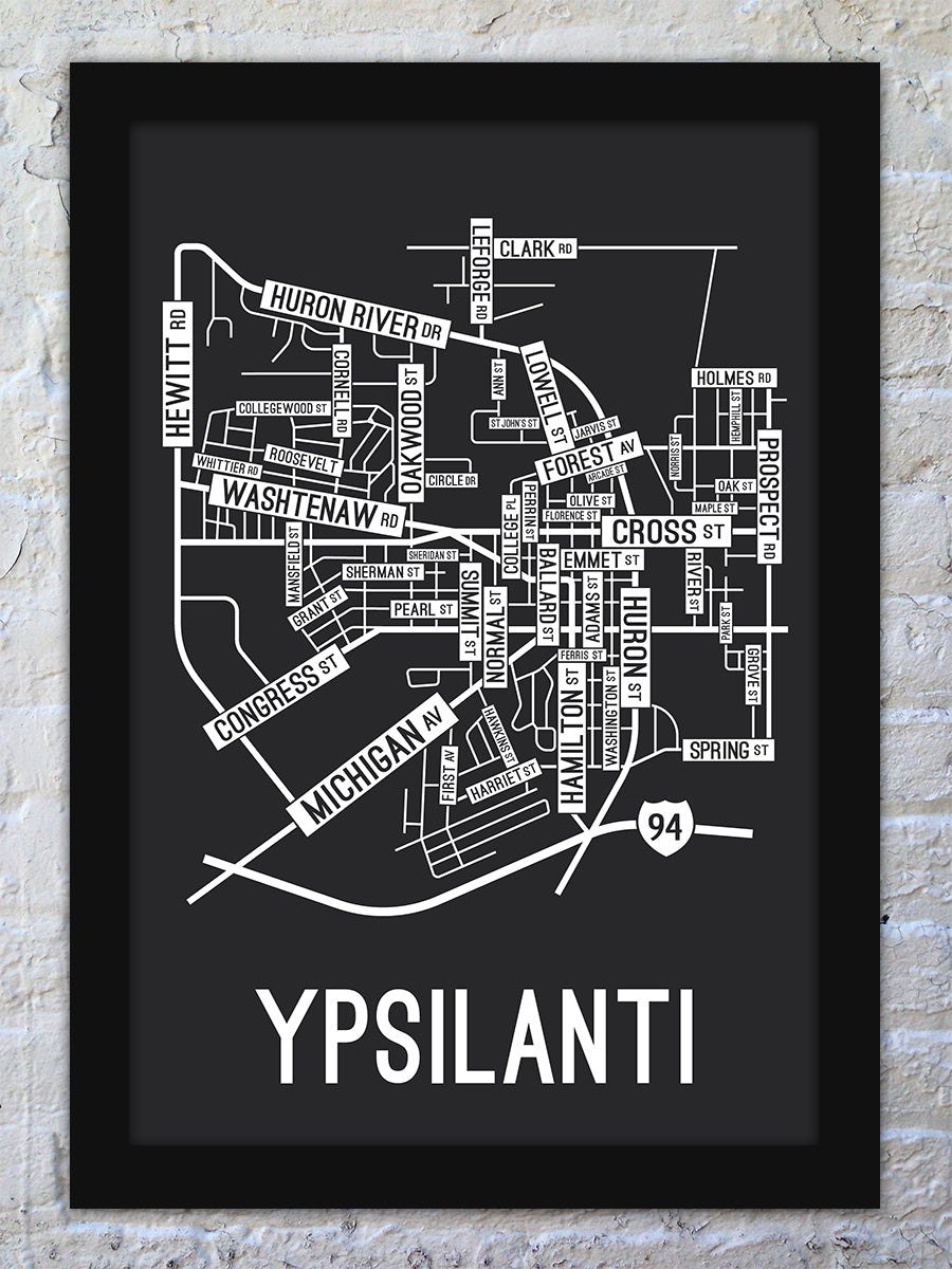 Ypsilanti, Michigan Street Map Screen Print - School Street Posters